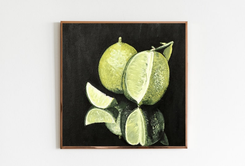 Still Life of Limes Oil Painting on Canvas, Fruits Original Artwork ...