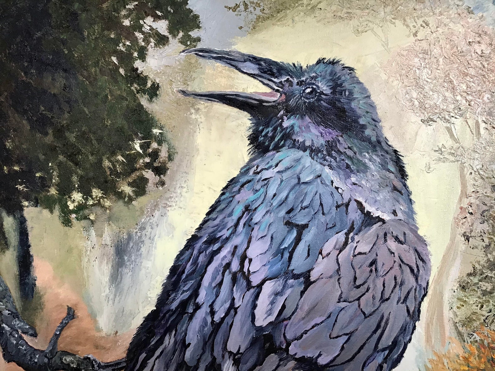 Impressive Raven Painting Interior Oil Painting Crow Original Artwork ...