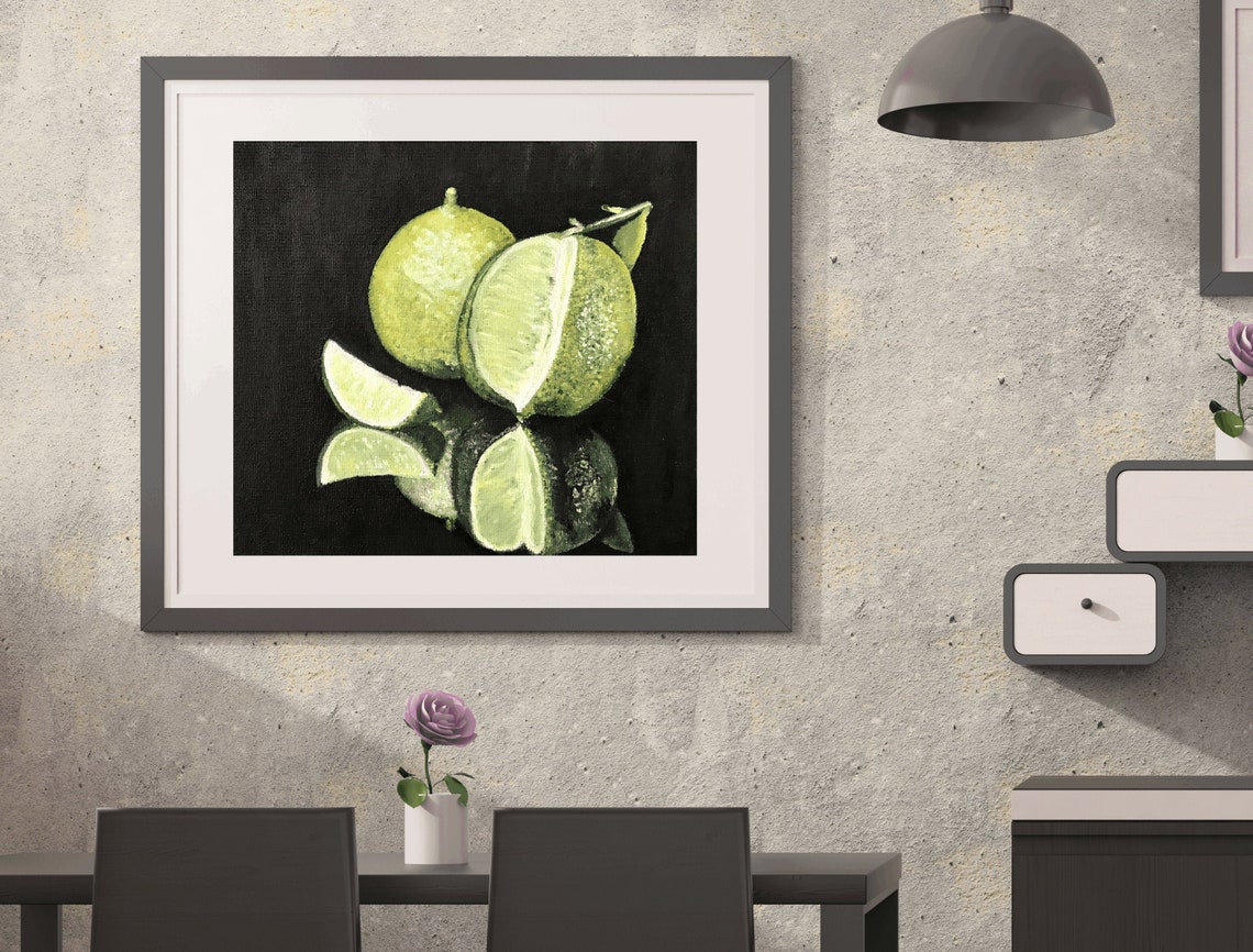 Still Life of Limes Oil Painting on Canvas, Fruits Original Artwork ...
