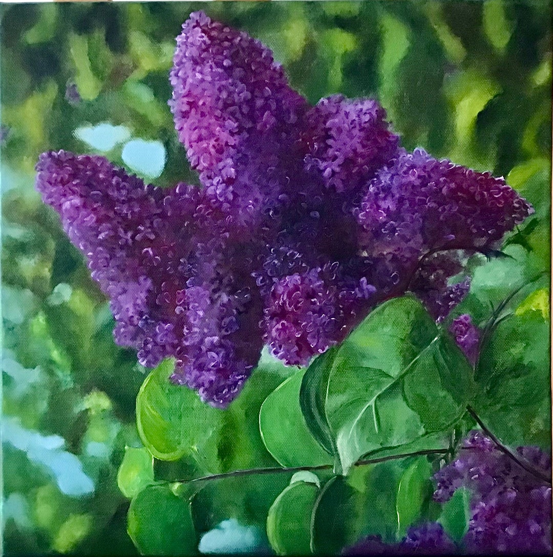 Vivid Realistic Original Oil Painting on Canvas Lilac Branch Wall Art ...