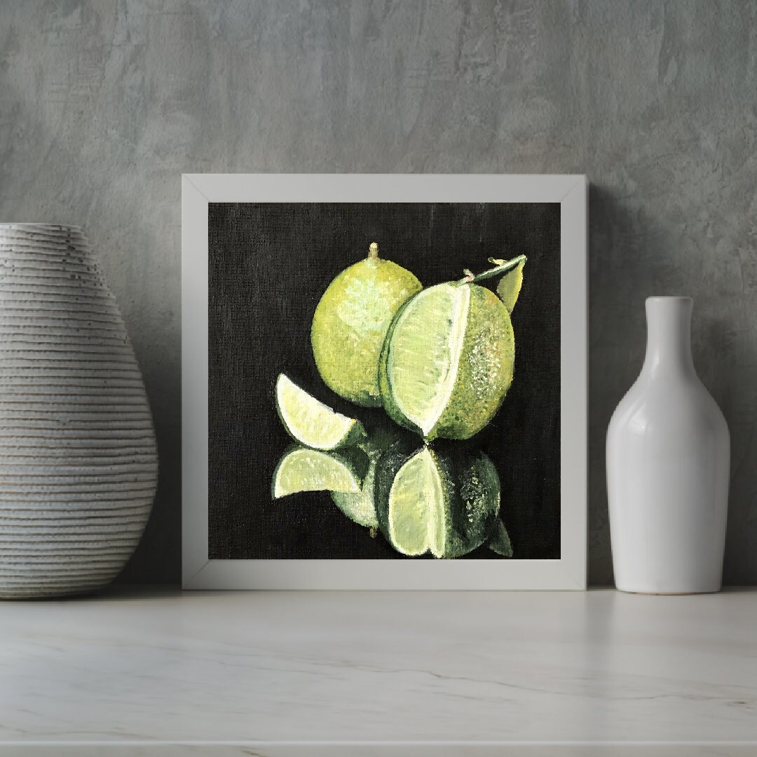 Still Life of Limes Oil Painting on Canvas, Fruits Original Artwork ...