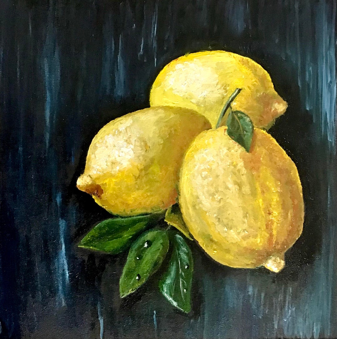 Still Life of Lemons and Leaves Oil Painting, Fruits Original Artwork ...