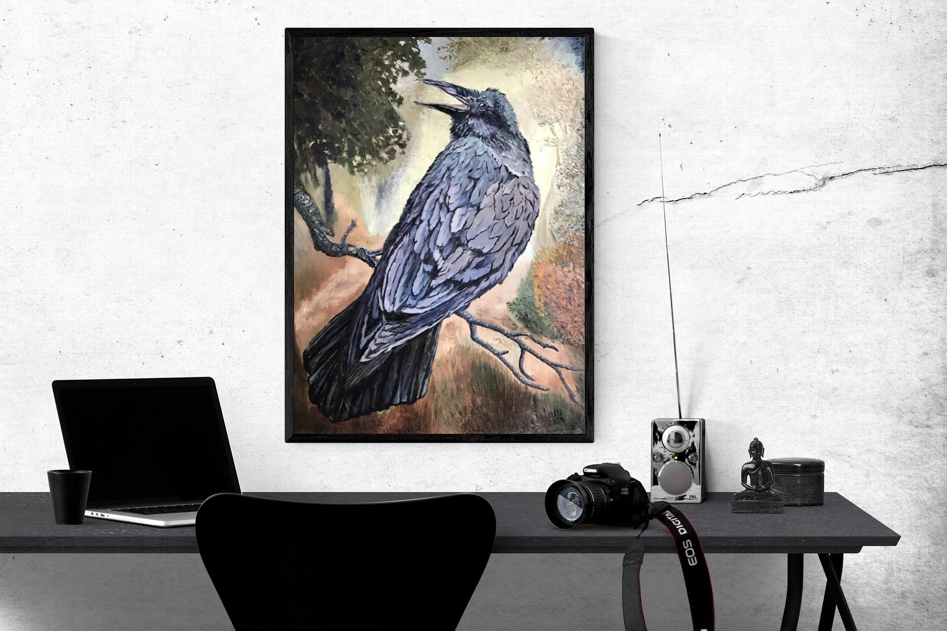 Impressive Raven Painting Interior Oil Painting Crow Original Artwork ...