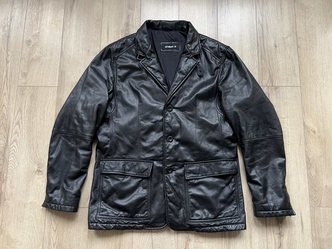 Mens Strellson Swiss Black Soft Leather Jacket Blazer Style Size 50 M ...