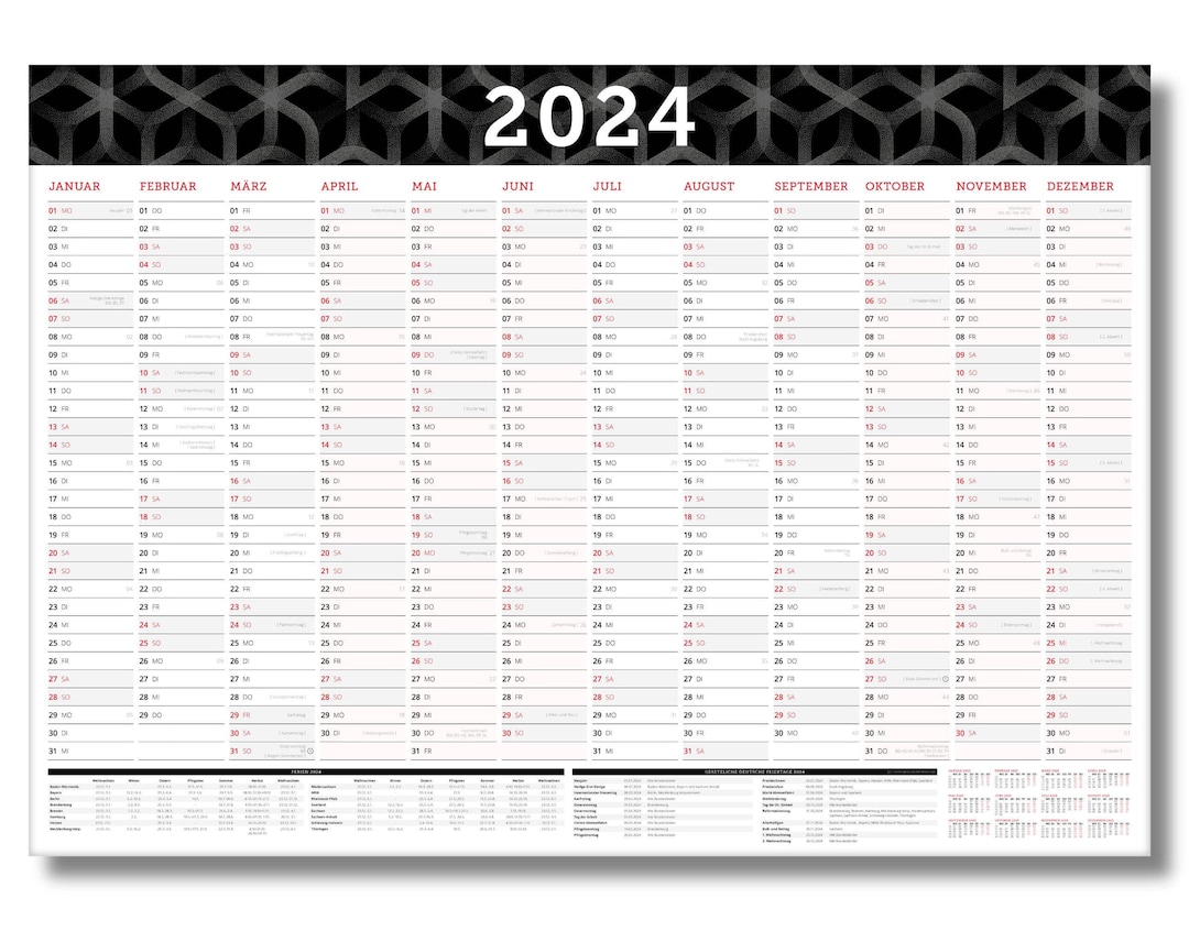 Wall Calendar 2024 black DIN A1 Format Wall Planner, Annual Calendar ...