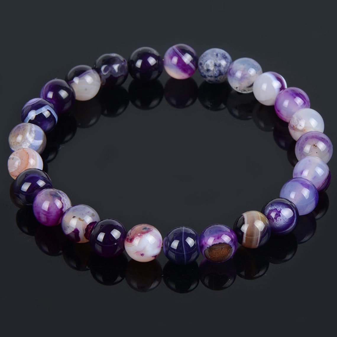 Anxiety Relief Natural Stone Bracelet, White Marble, Black Agate ...