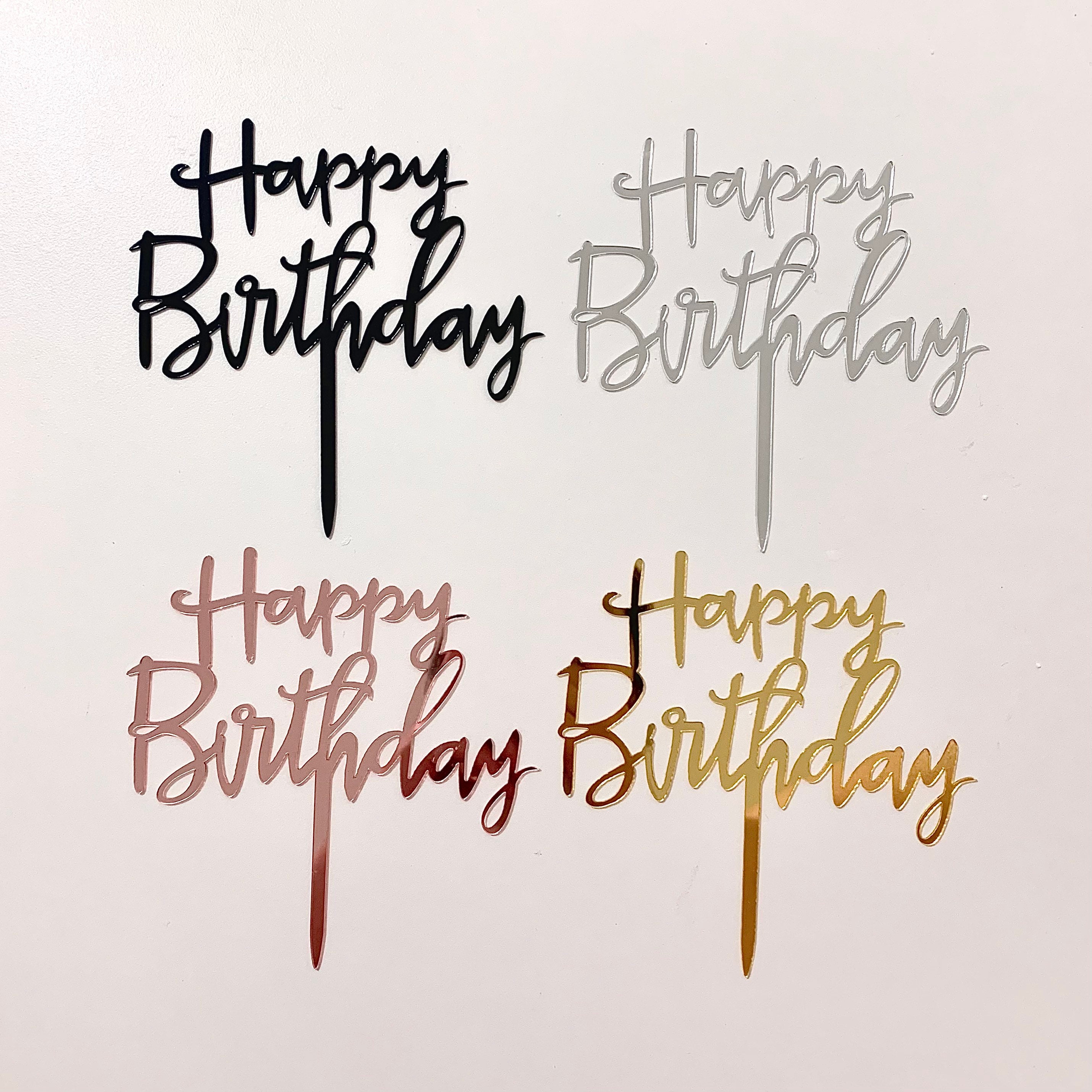 Happy Birthday Cake Topper Acrylic Plastic - Gold - Etsy