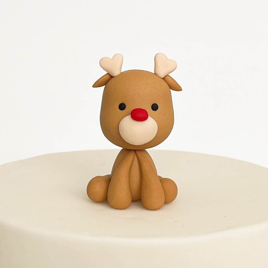 Edible Rudolph the Red Nose Reindeer Sugar Fondant Figurine for Cake ...