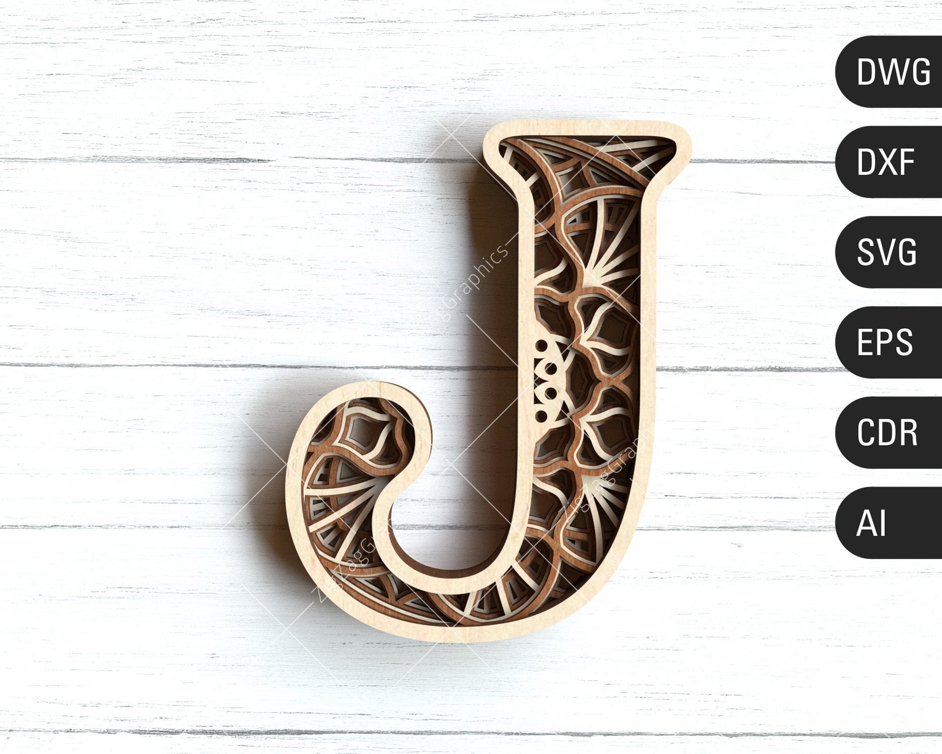 3D Layered Letter J Layered SVG Alphabet DXF Layered SVG | Etsy