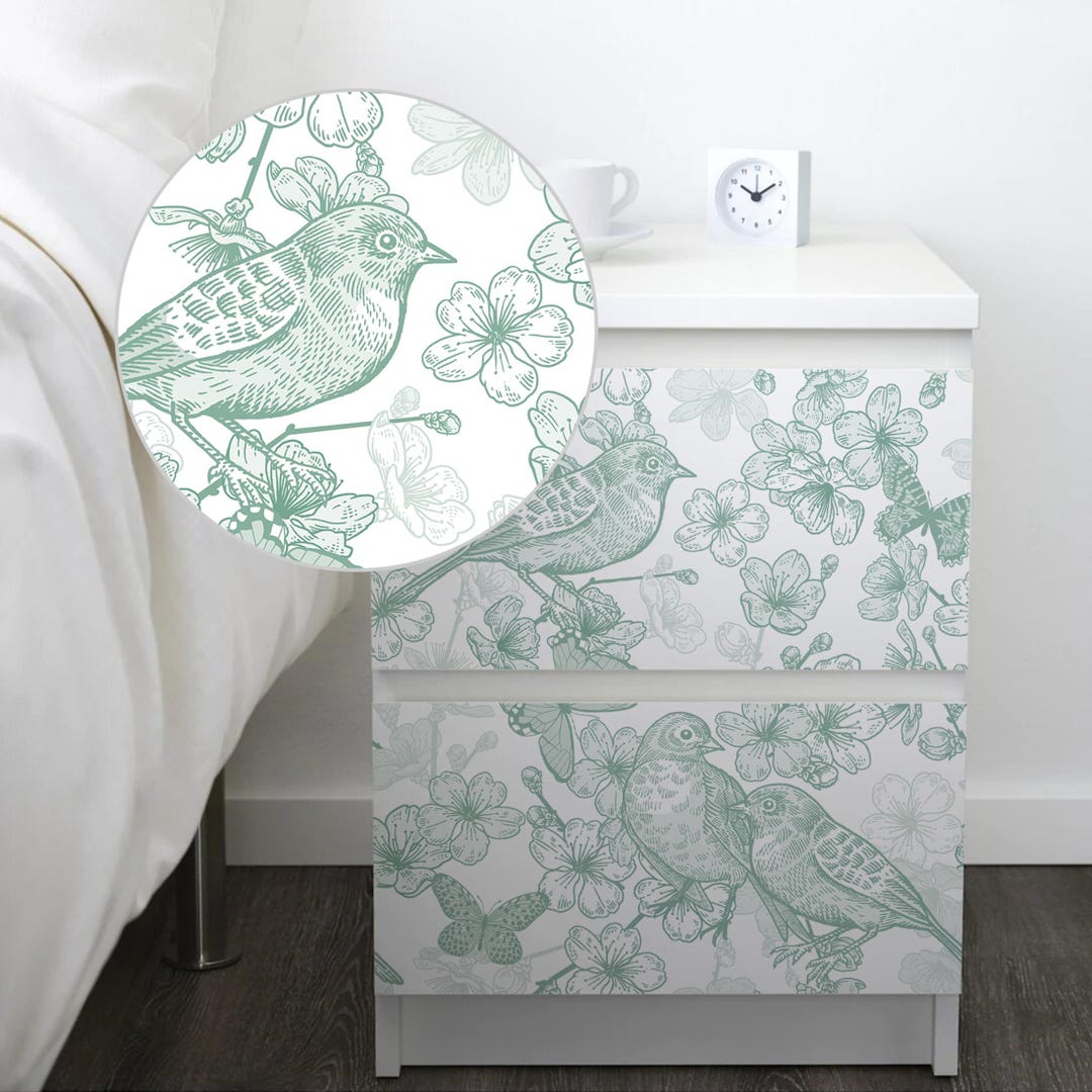 Malm Decals, Birds Malm Dresser Decal, Vintage Birds Pattern Malm ...