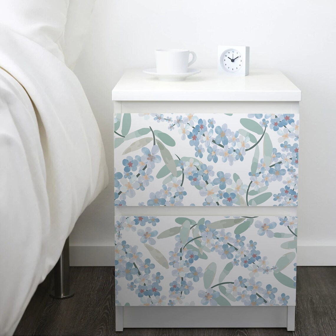 Malm Decals Ikea Malm Dresser Decal Vintage Blue Flowers - Etsy