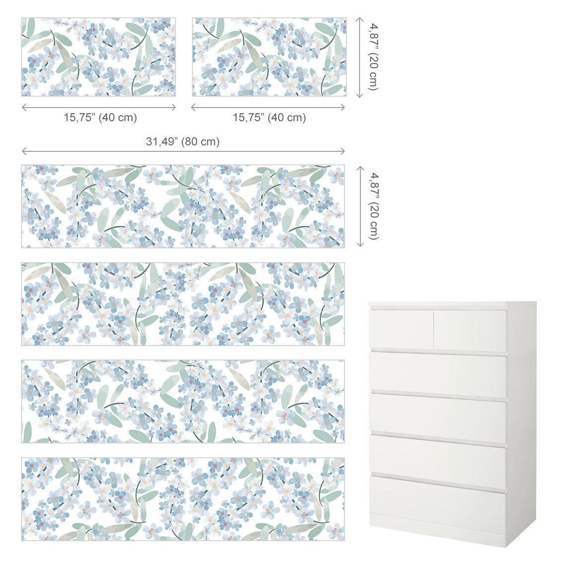 Malm Decals Ikea Malm Dresser Decal Vintage Blue Flowers - Etsy