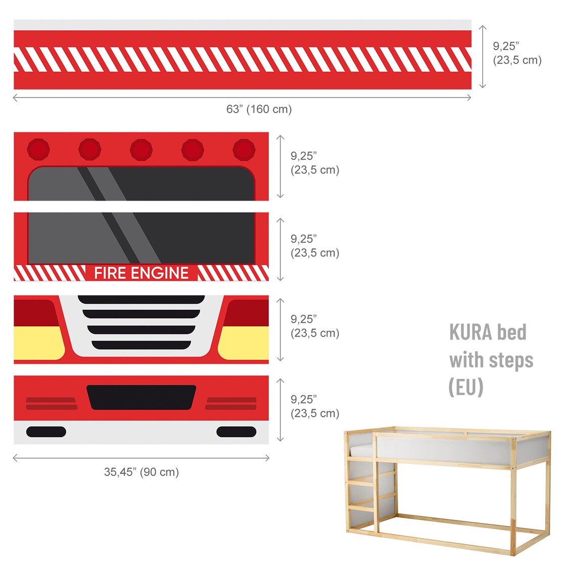 Fire Truck Kura Bed Decals Kura Decals for Boys Bedroom Fire | Etsy UK