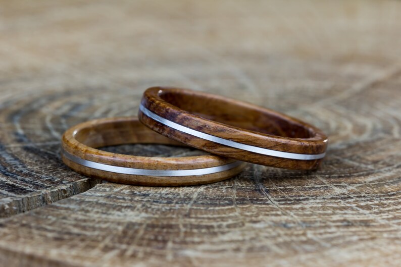 4mm Thin Ring in Solid Oak and Natural 950 Silver Handmade Boho and ...