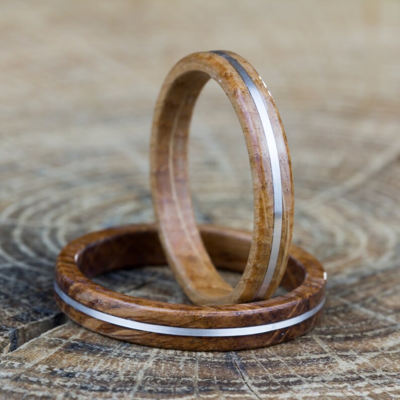4mm Thin Ring in Solid Oak and Natural 950 Silver Handmade Boho and ...