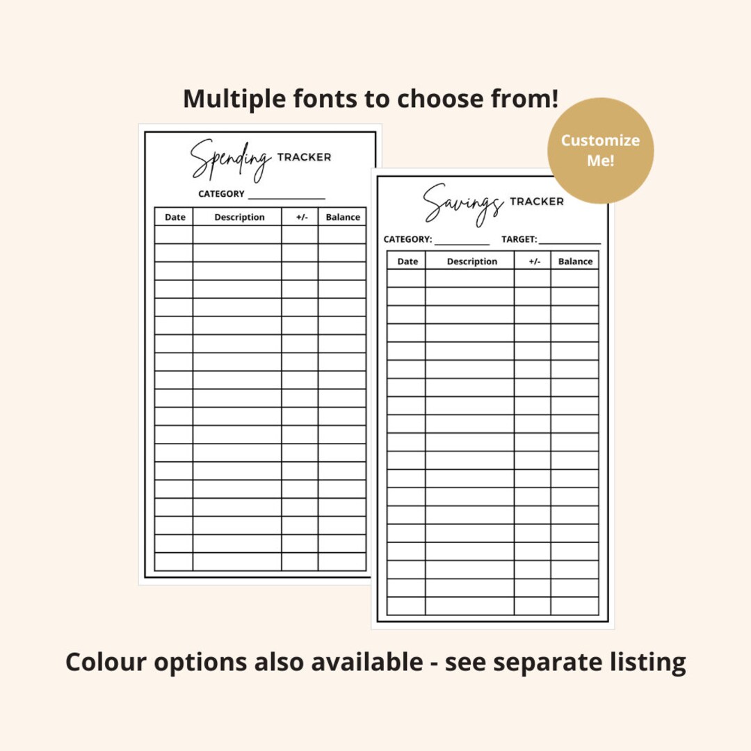 Spending / Savings Trackers - Black & White - Etsy