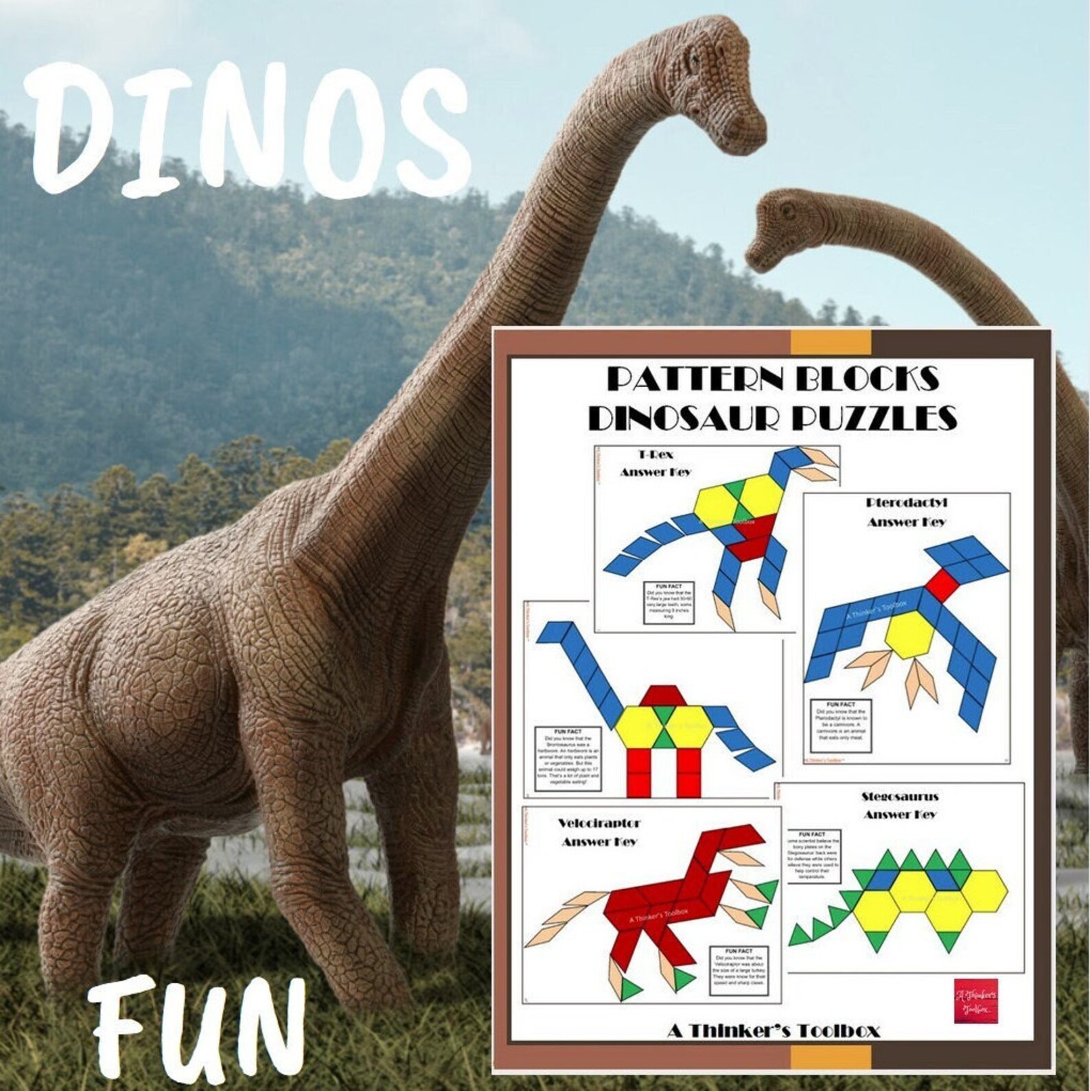 Dinosaur Pattern Block Mat Printables & Worksheets - Etsy