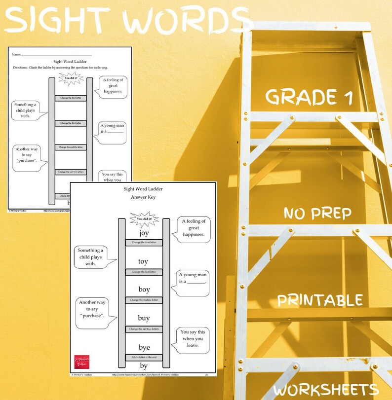 75 Words in ALL | 15 Printable Sight Word Ladder Worksheets Grade 1 - Etsy