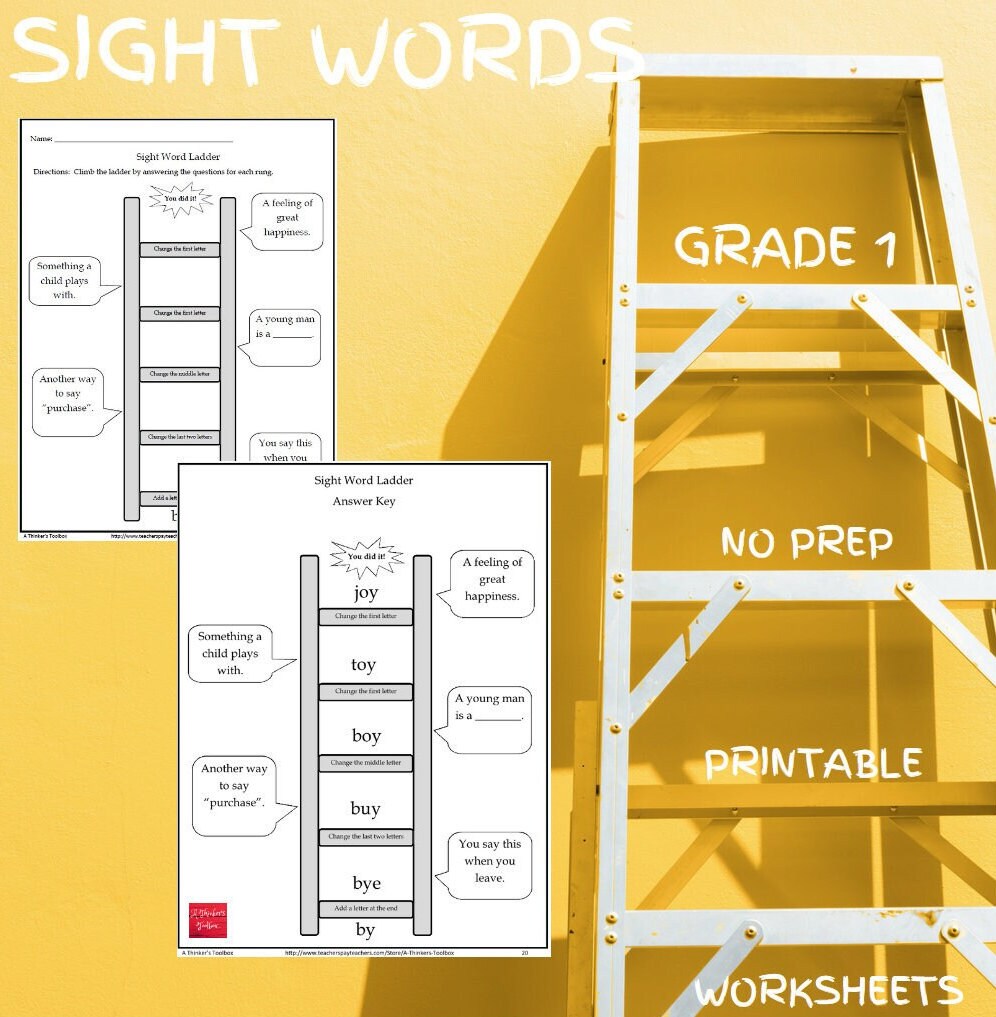 75 Words in ALL | 15 Printable Sight Word Ladder Worksheets Grade 1 - Etsy
