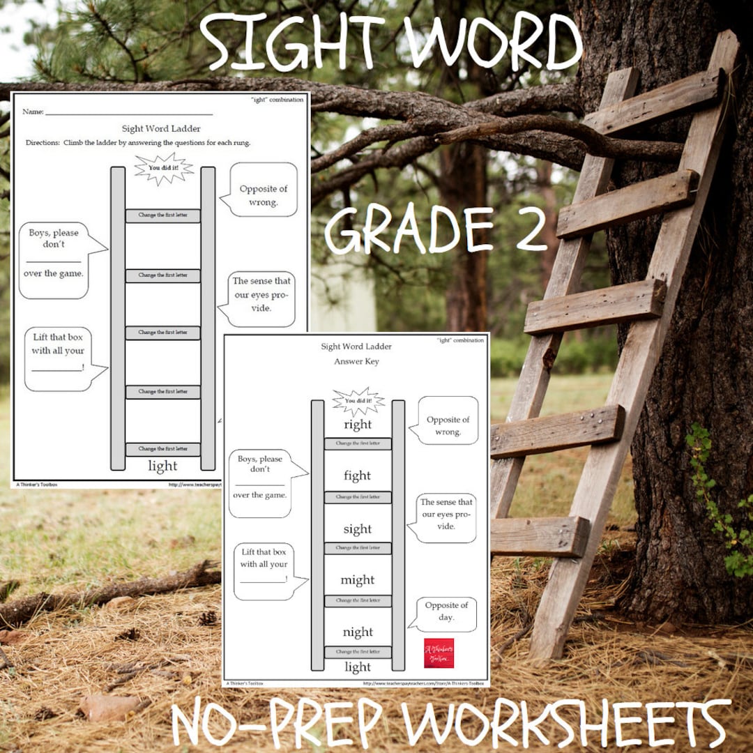 75 Words in ALL | 15 Printable Sight Word Ladder Worksheets Grade 2 - Etsy