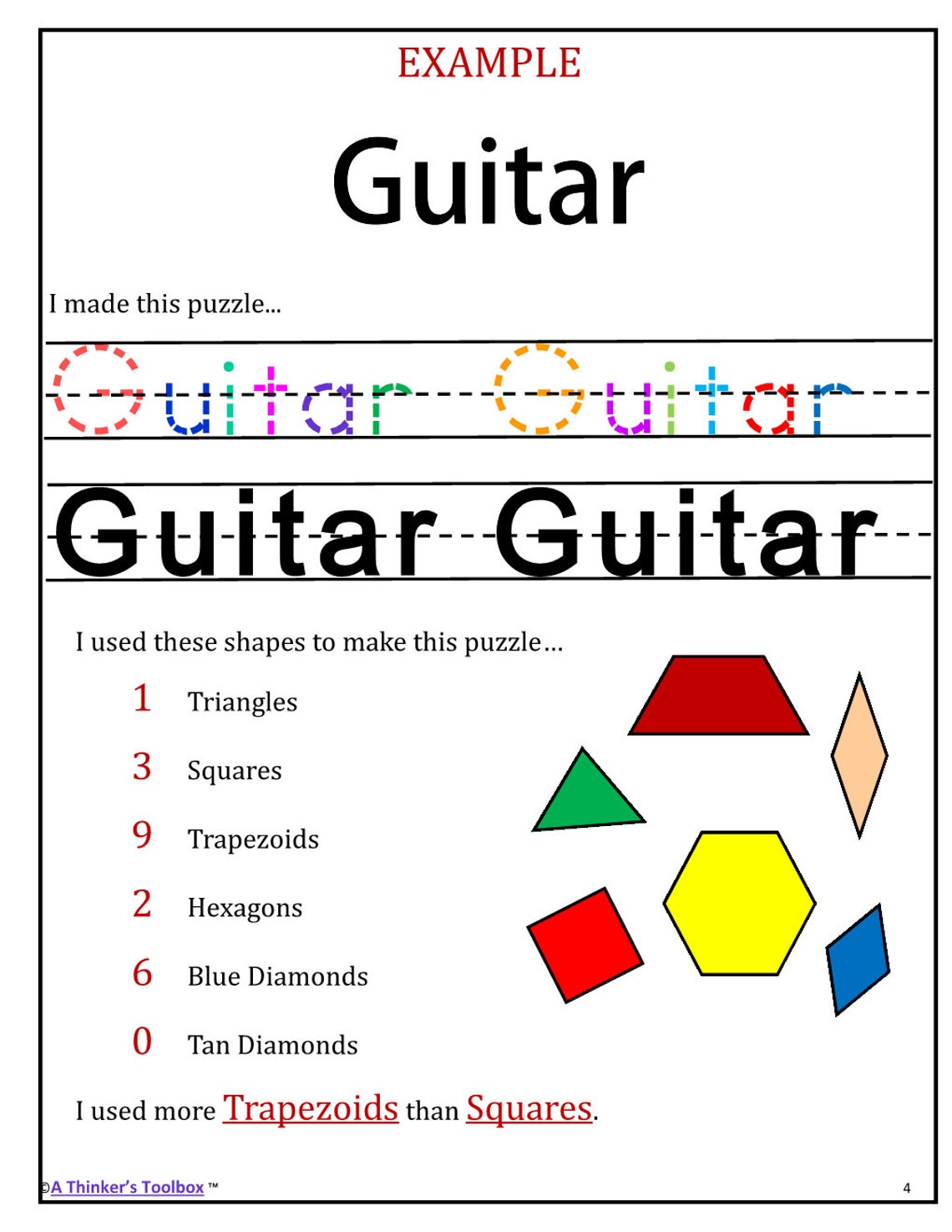 Musical Instruments Pattern Block Mat Printables & Worksheets - Etsy