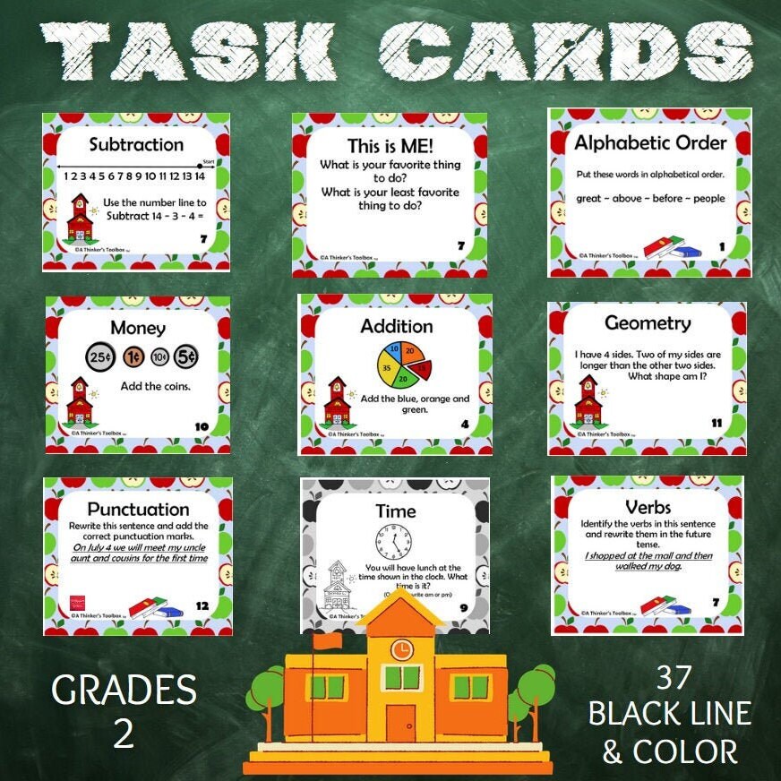 Review Task Cards - Grade 2 (back to School) - Etsy