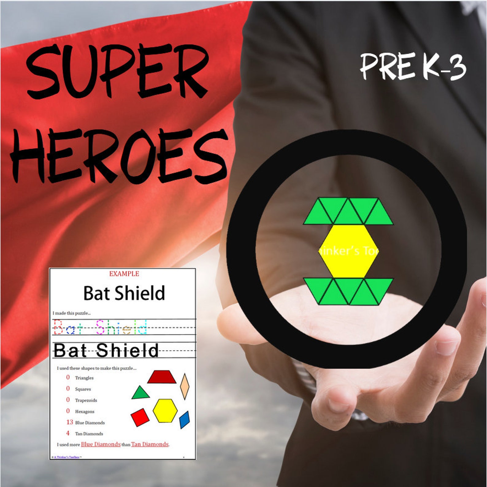 Superhero Shields Pattern Block Mat Printables & Worksheets - Etsy
