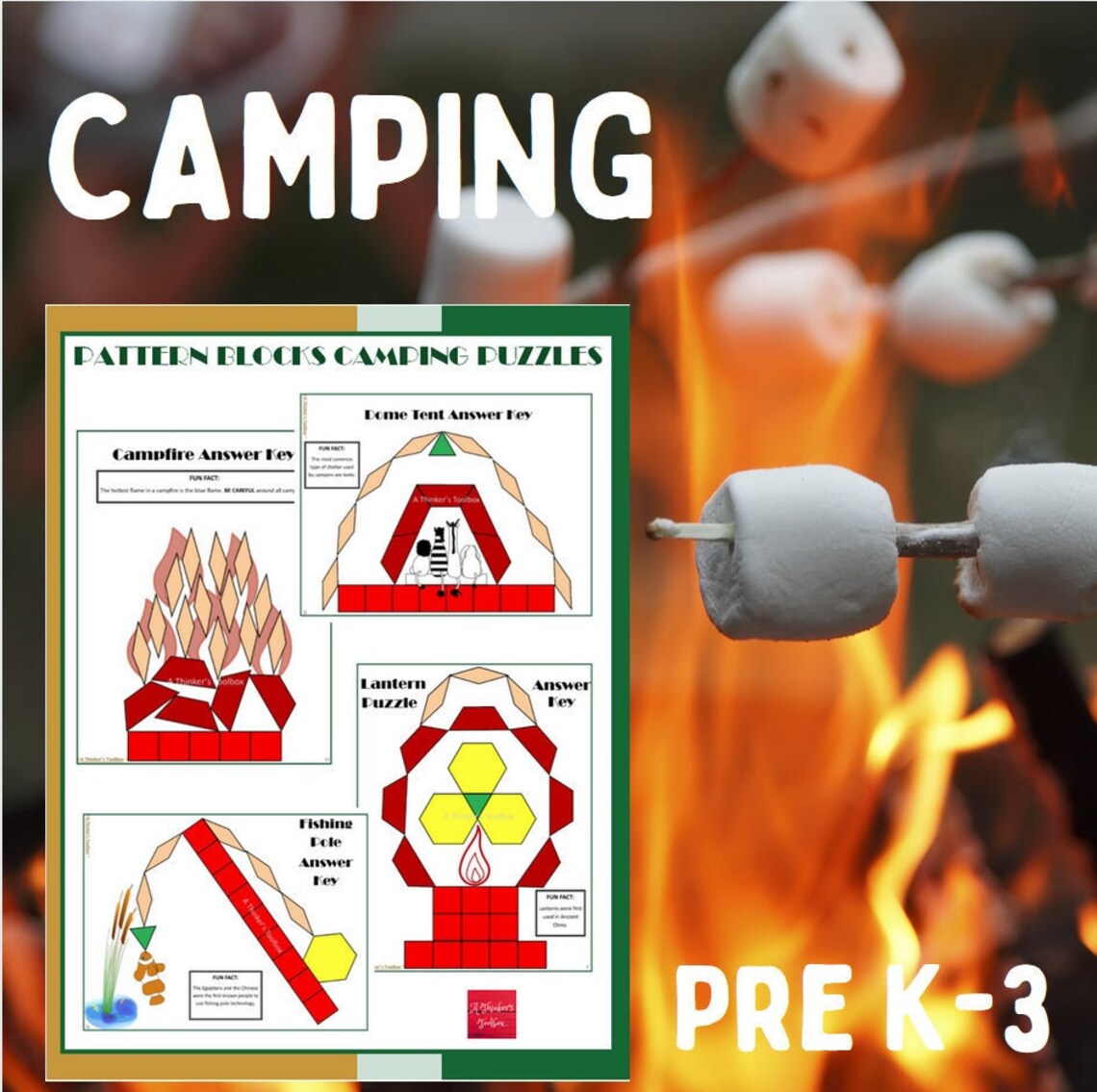 Camping Pattern Block Mat Printables & Worksheets - Etsy