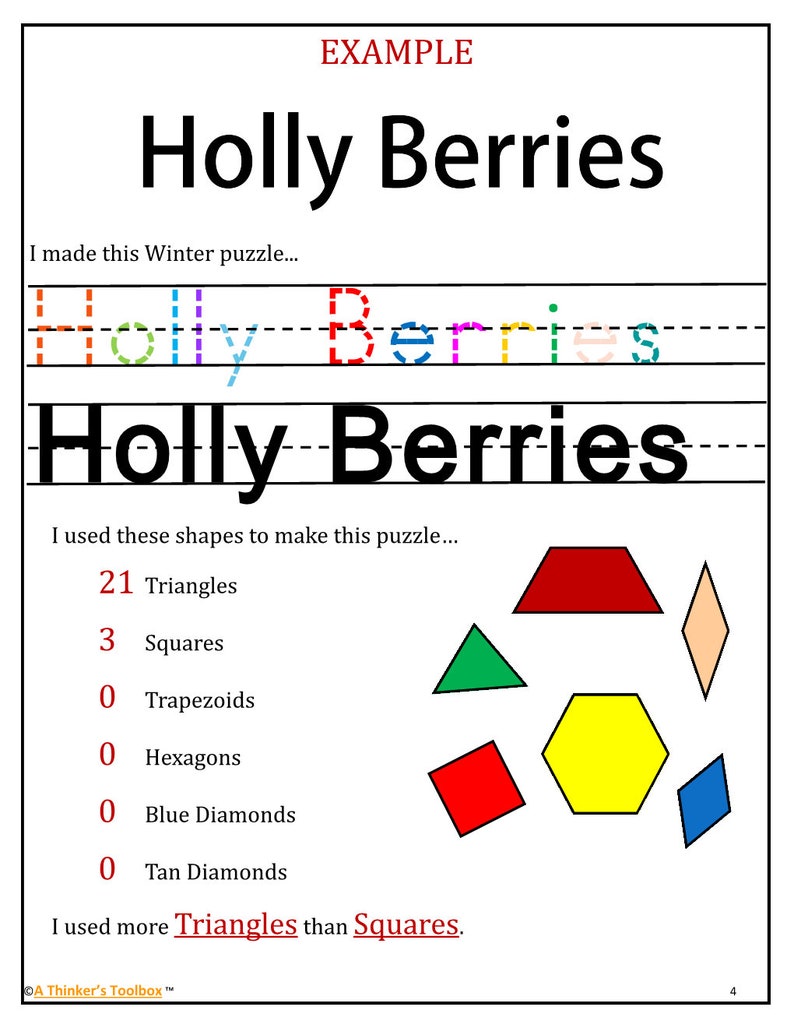 Winter Pattern Block Puzzles & Worksheets - Etsy