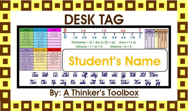 Desk Tag Plates Gr 4-5 Classroom Decor (you Type Your Student's Name ...