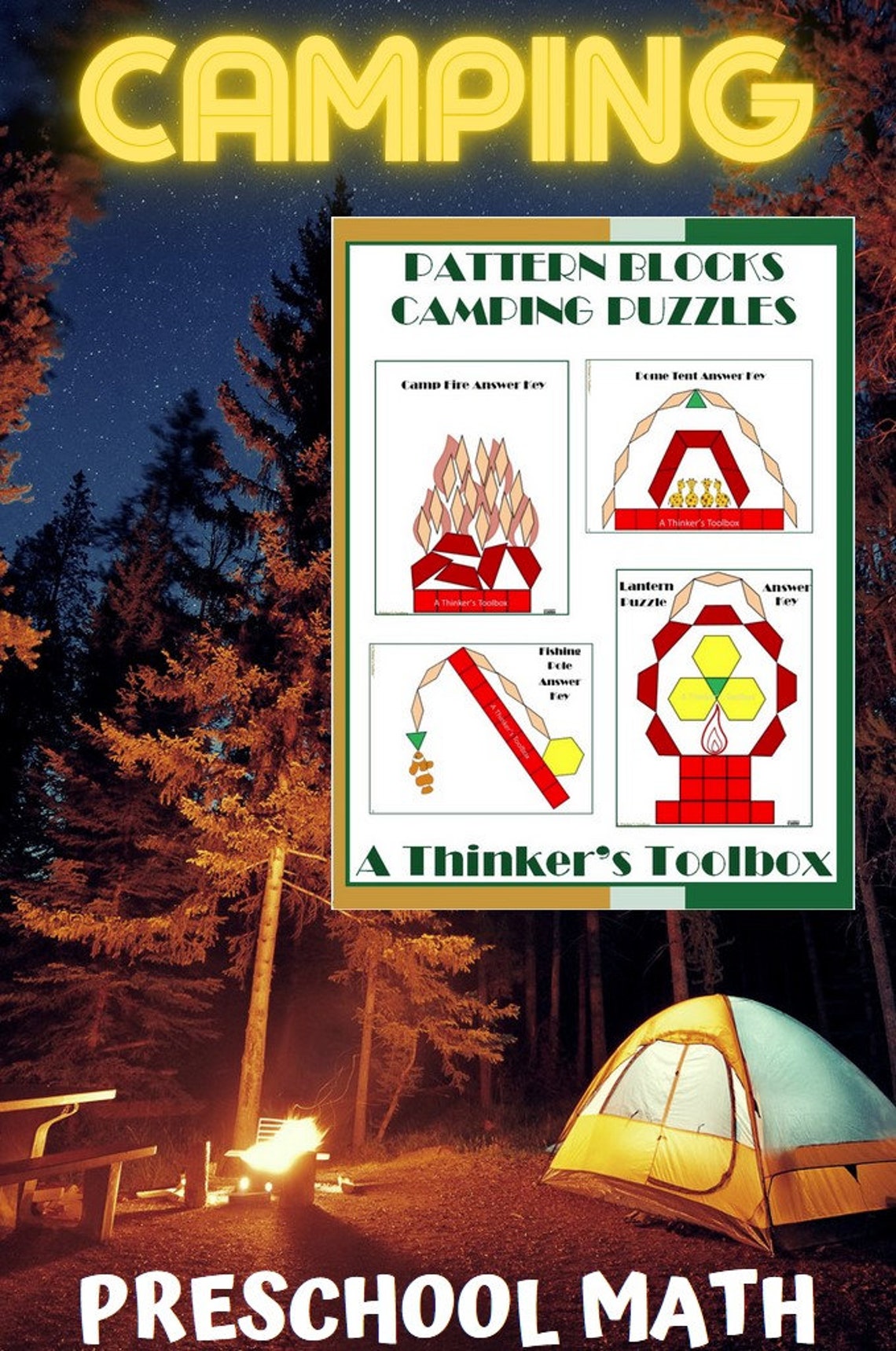Camping Pattern Block Mat Printables & Worksheets - Etsy