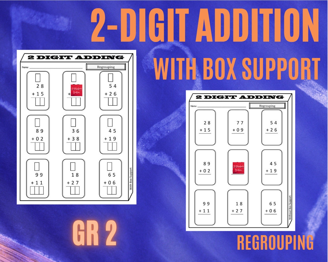 2 Digit Addition Printable Worksheets mixed W/box Support - Etsy
