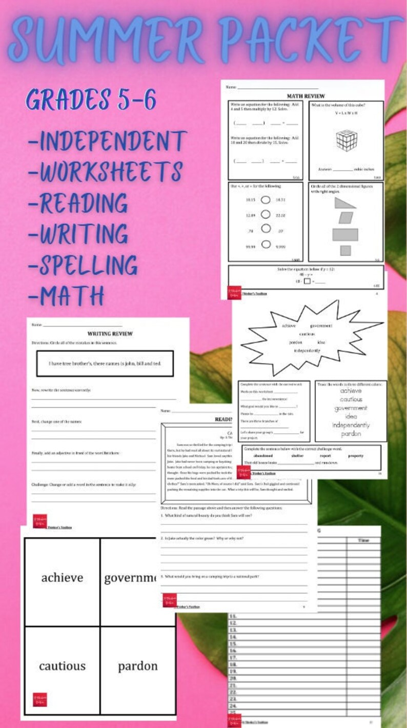 Easy-to-use Printable Worksheets - Incoming 6th Graders - Etsy