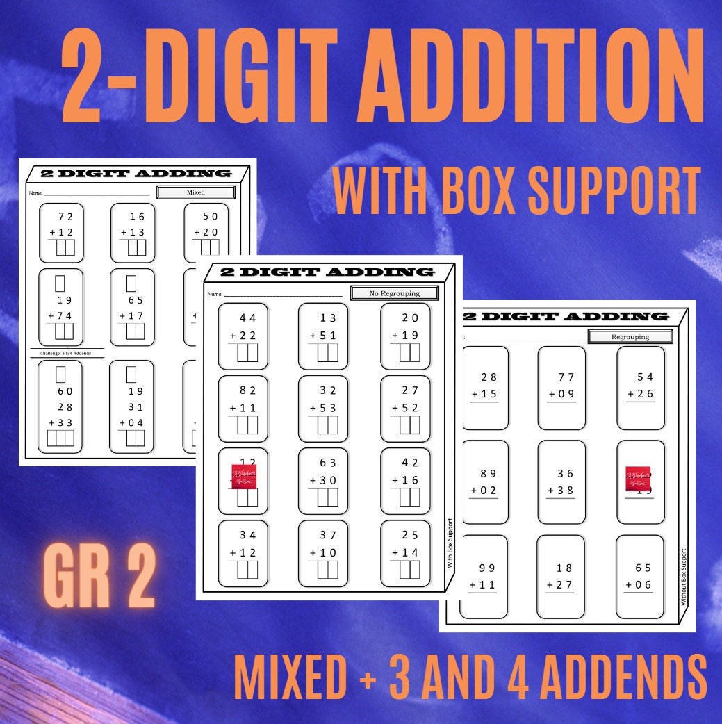 2 Digit Addition Printable Worksheets (mixed W/box Support) - Etsy