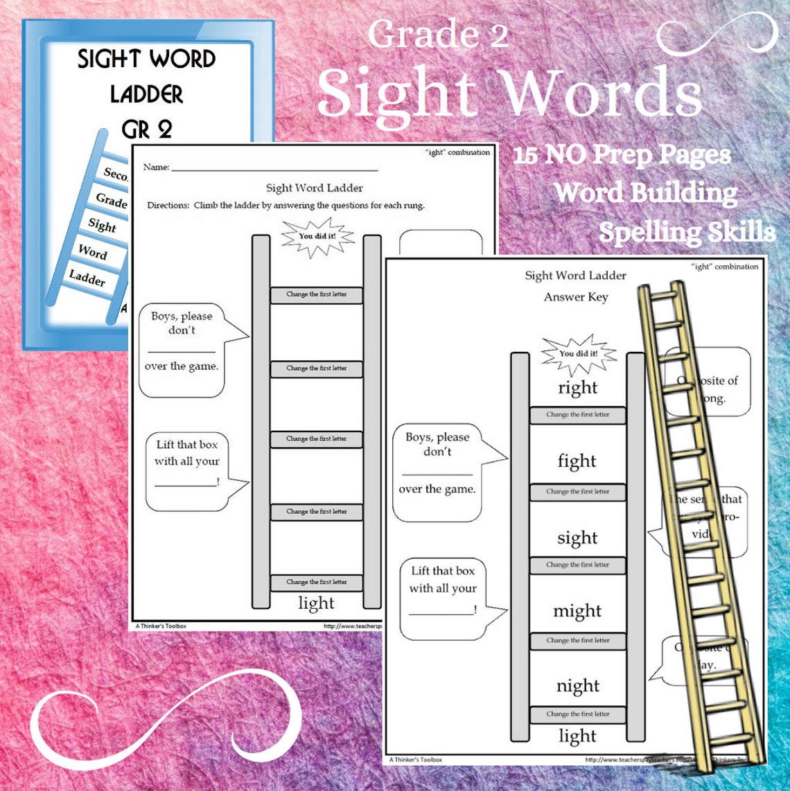 75 Words in ALL | 15 Printable Sight Word Ladder Worksheets Grade 2 - Etsy
