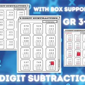 3 Digit Subtraction Printable Worksheets (mixed W/box Support) - Etsy