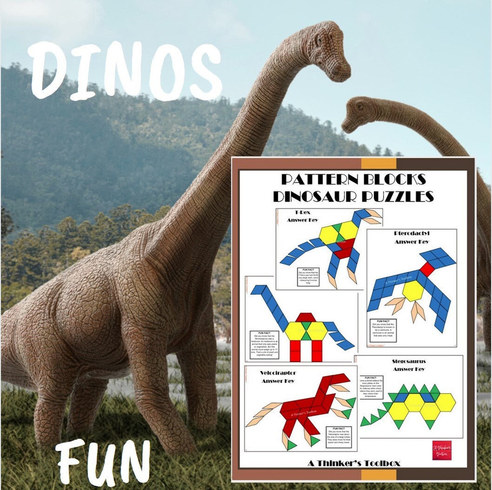 Dinosaur Pattern Block Mat Printables & Worksheets - Etsy