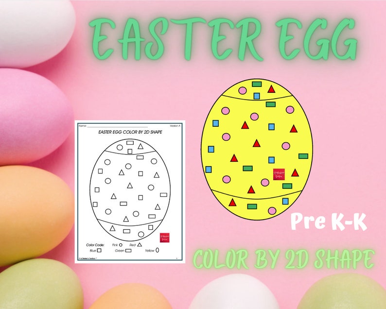 Easter Egg Color by Shape Worksheets | 2D & 3D - Etsy