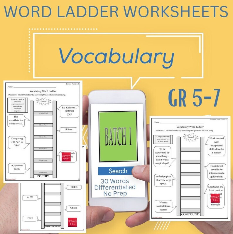 Vocabulary Word Ladders Upper Elementary | No Prep - Etsy