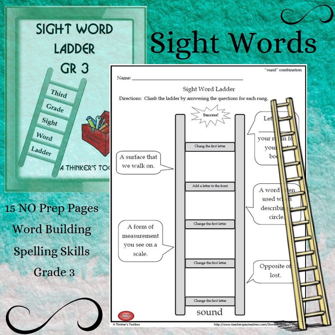 75 Words in ALL | 15 Printable Sight Word Ladder Worksheets Grade 3 - Etsy