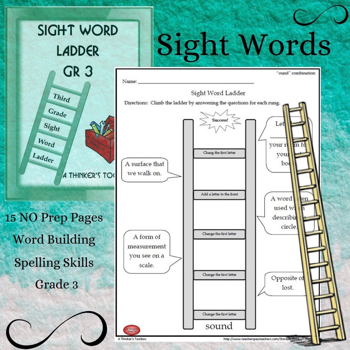 75 Words in ALL | 15 Printable Sight Word Ladder Worksheets Grade 3 - Etsy
