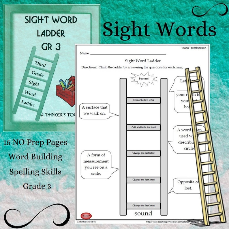 75 Words in ALL | 15 Printable Sight Word Ladder Worksheets Grade 3 - Etsy