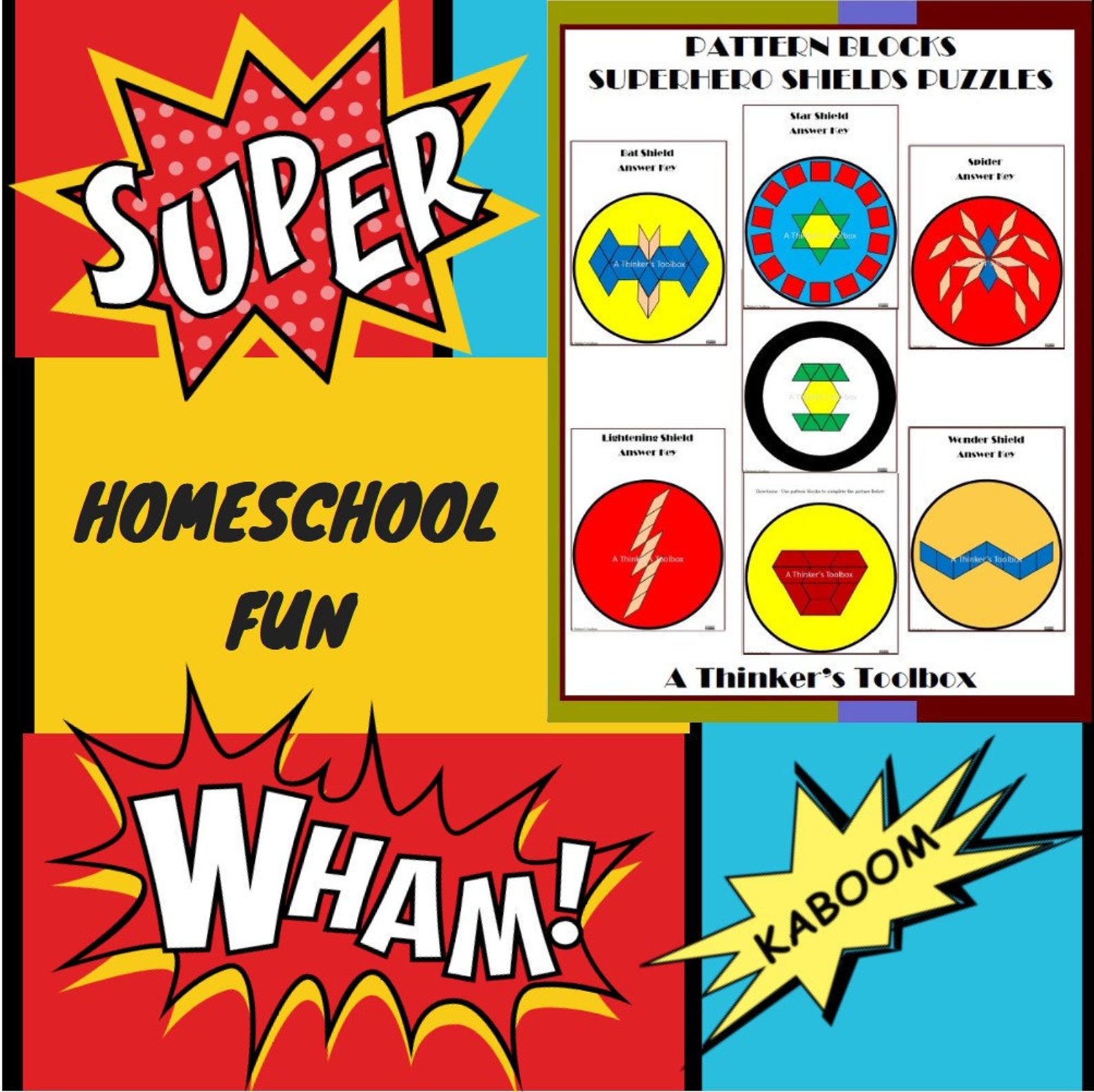 Superhero Shields Pattern Block Mat Printables & Worksheets - Etsy