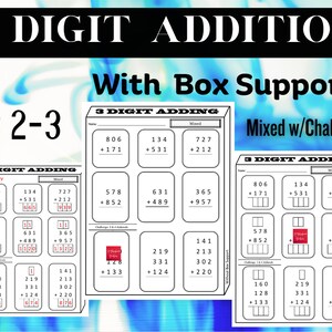 3 Digit Addition Printable Worksheets (mixed W/box Support) - Etsy