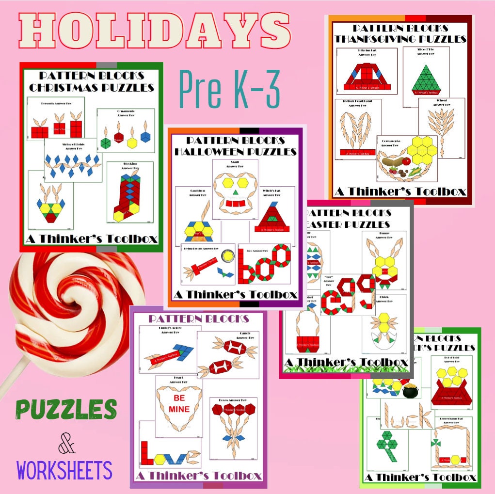Holidays Pattern Block Mat Printables & Worksheets BUNDLE - Etsy