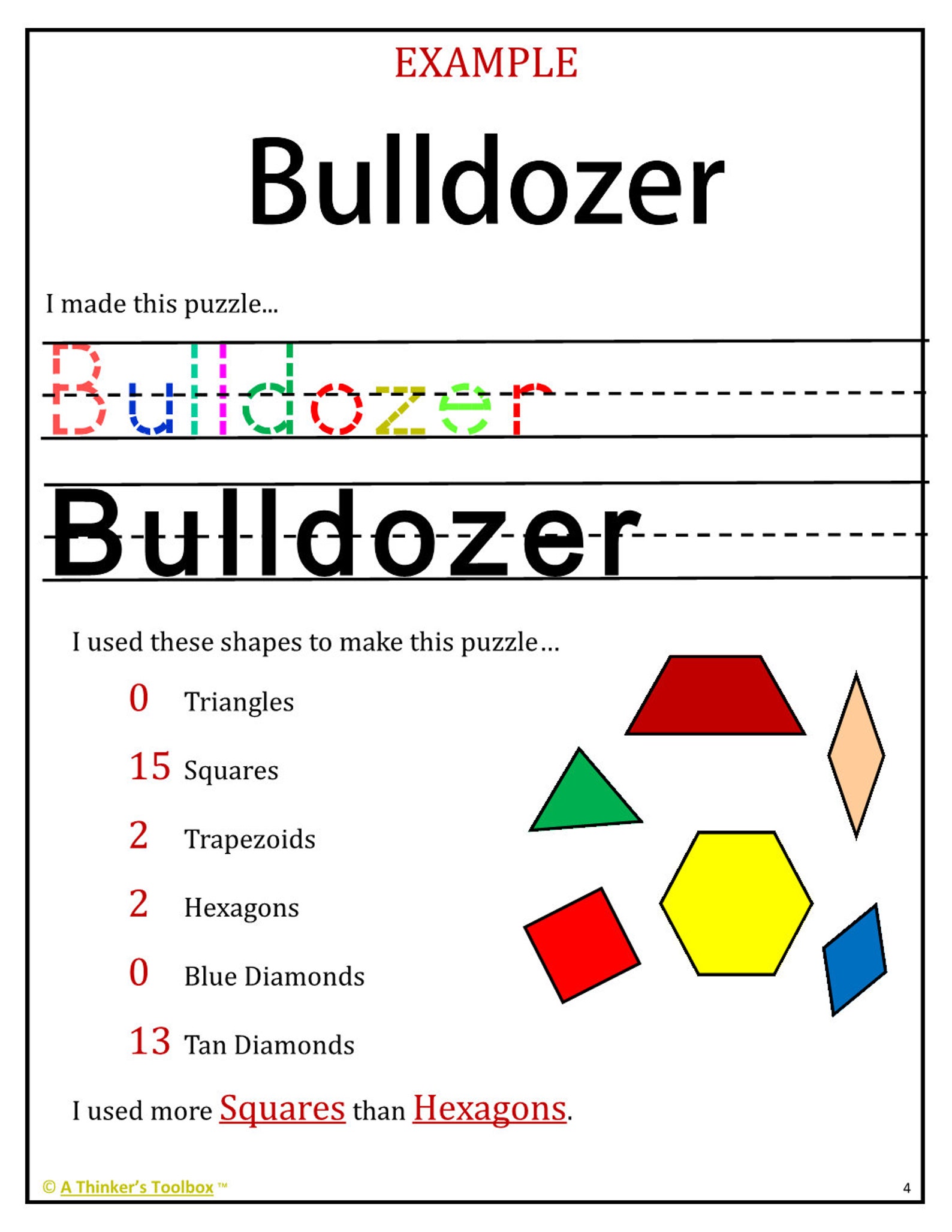 Construction Pattern Block Mat Printables & Worksheets - Etsy