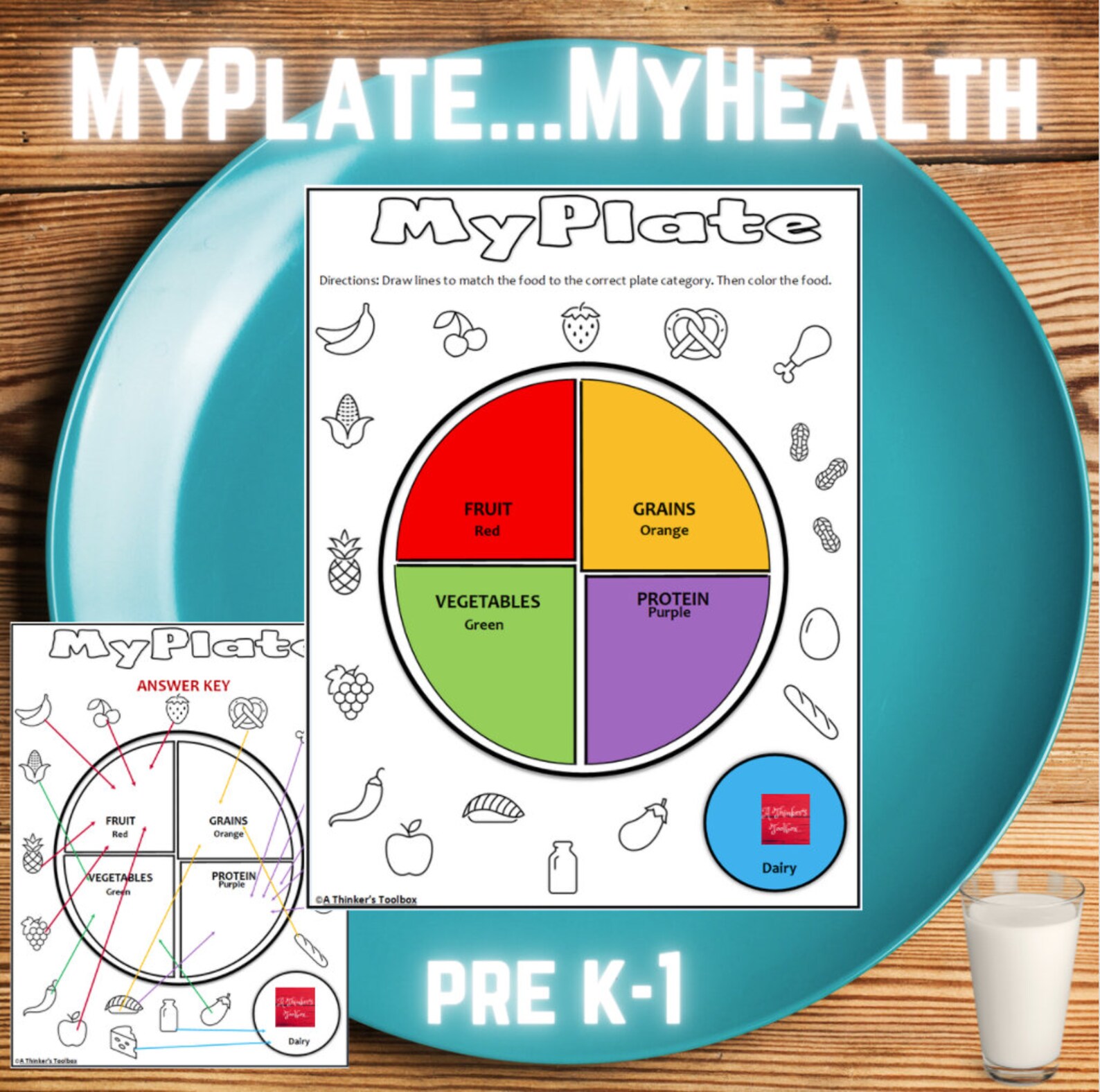 Myplate...myhealth No Prep Worksheets | Pre K-K - Etsy