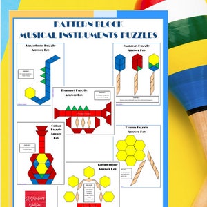 Musical Instruments Pattern Block Mat Printables & Worksheets - Etsy