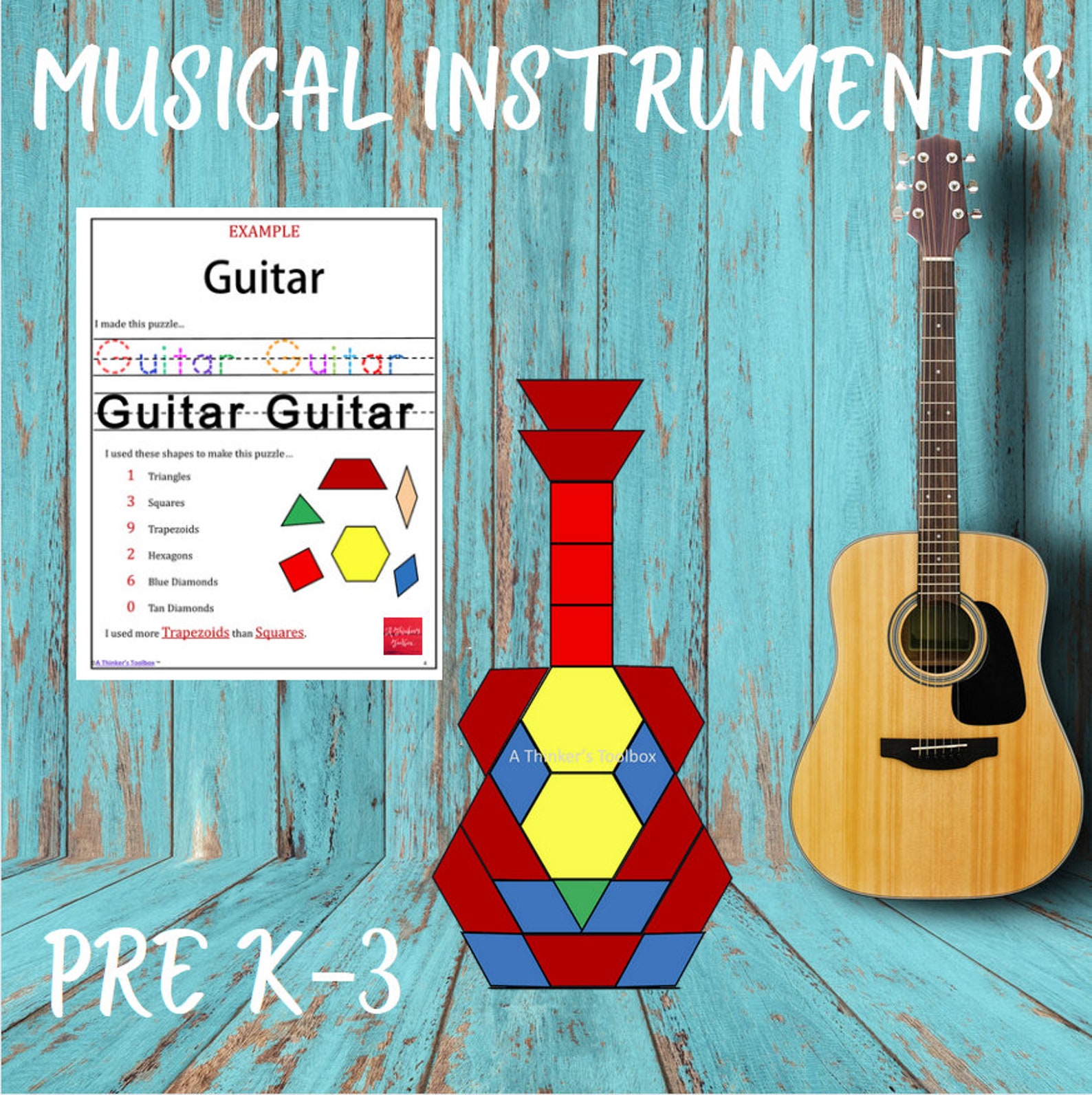 Musical Instruments Pattern Block Mat Printables & Worksheets - Etsy