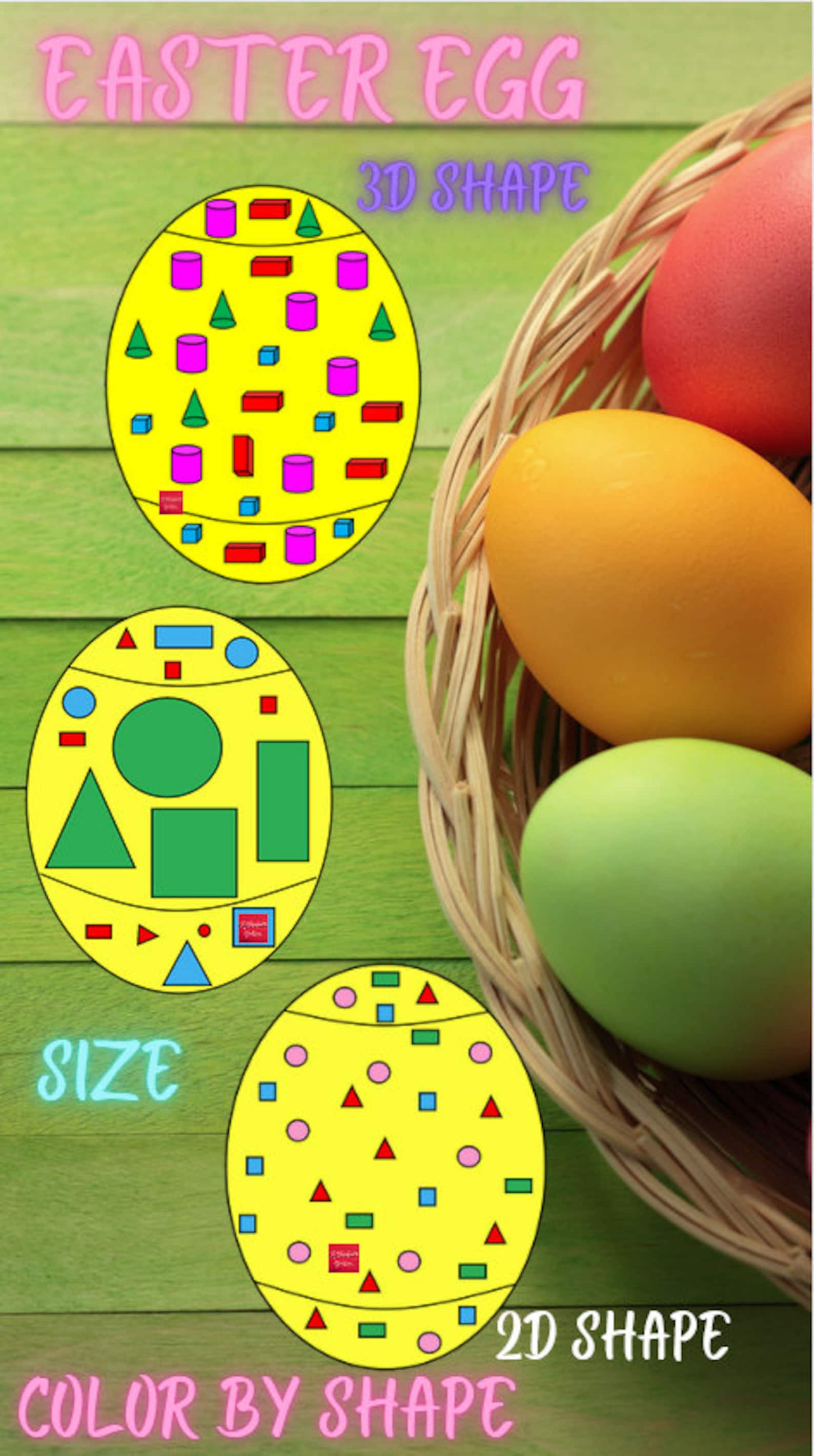 Easter Egg Color by Shape Worksheets | 2D & 3D - Etsy